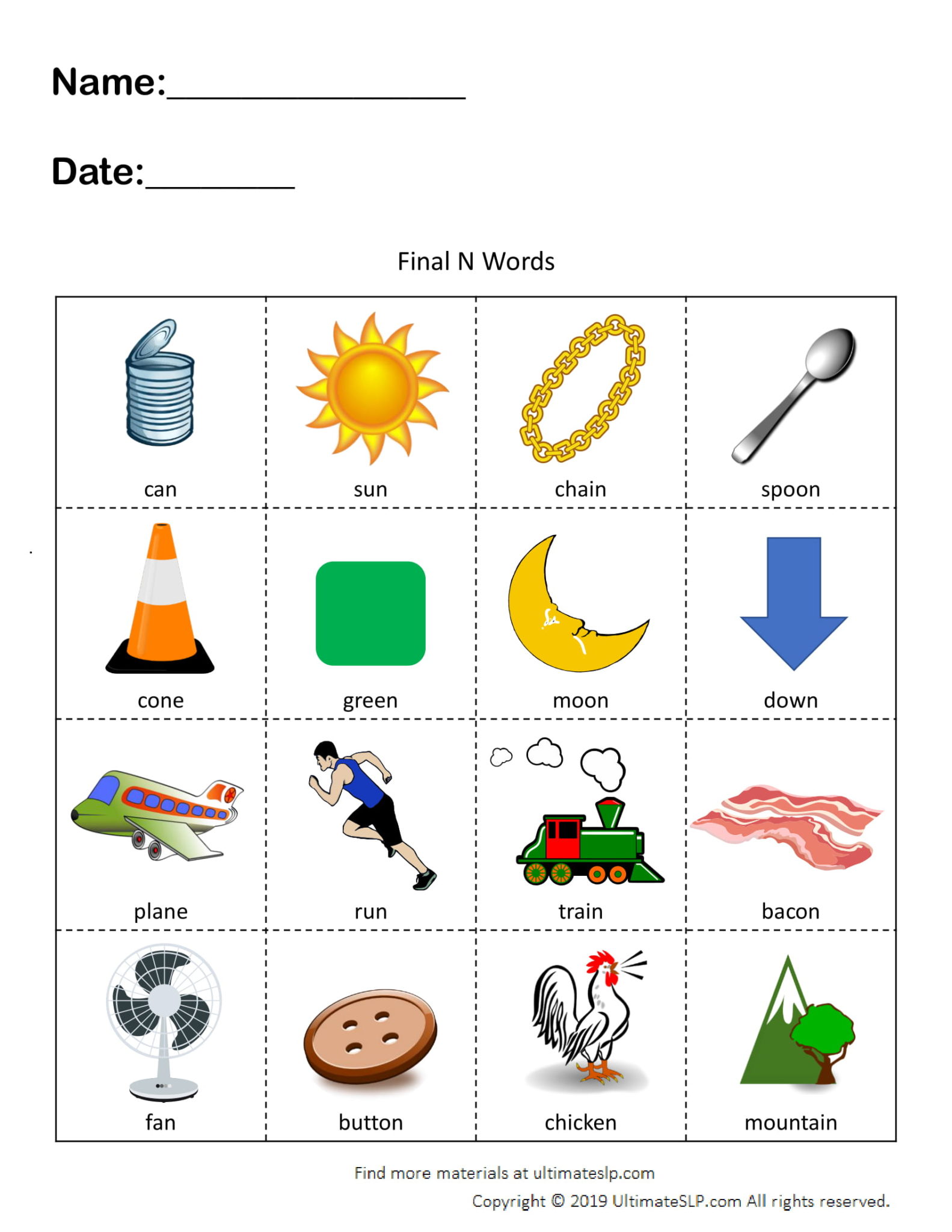Final N Words Worksheet Ultimate SLP