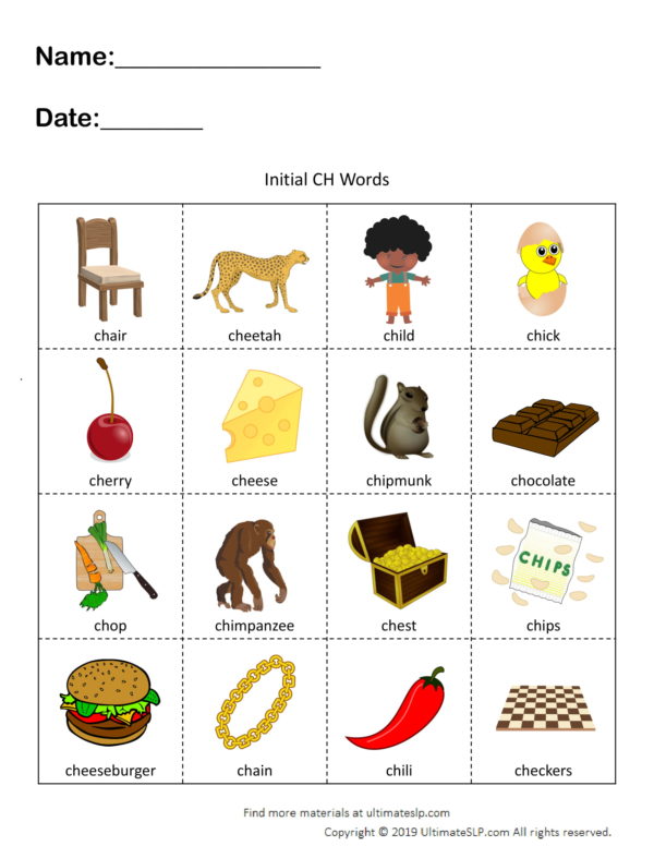 Initial CH Words Worksheet Ultimate SLP