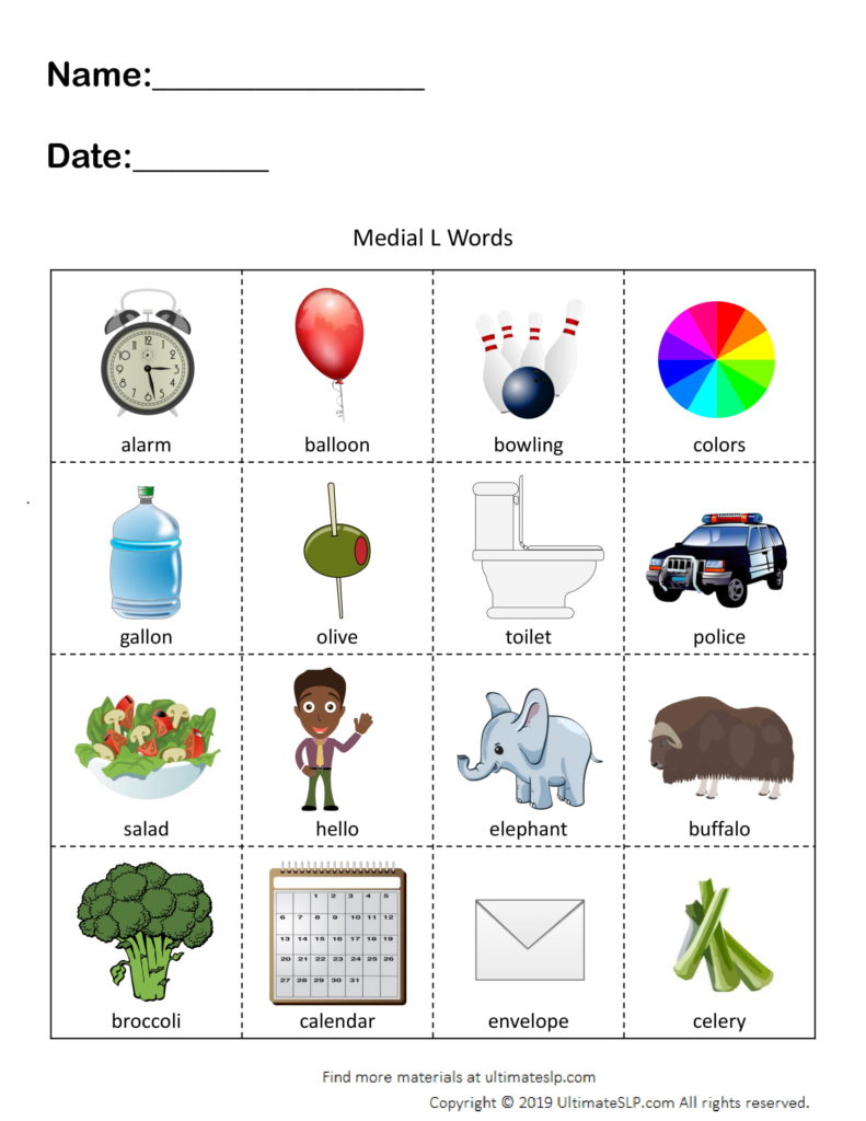 Medial L Words Worksheet Ultimate SLP Medial L Words Worksheet Ultimate SLP