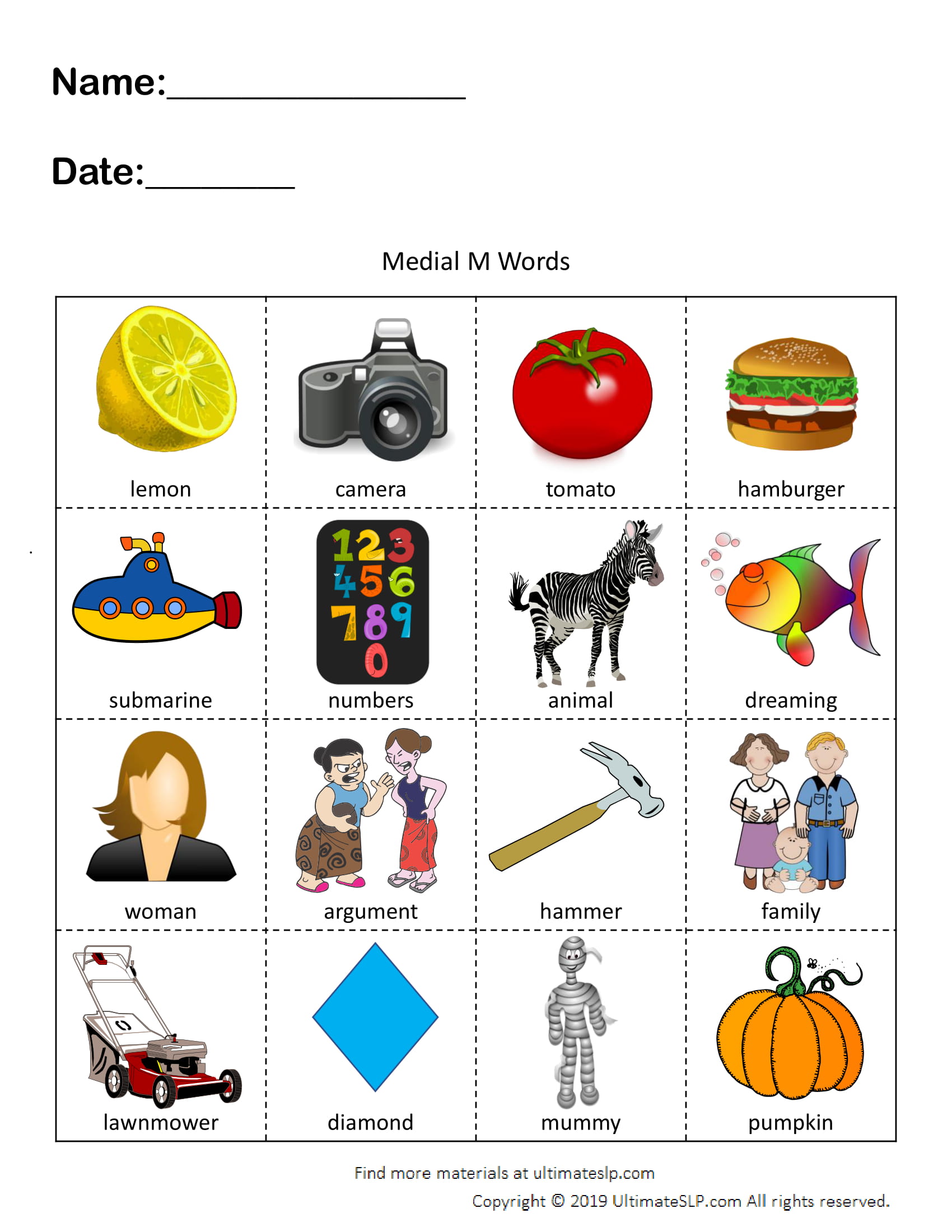 Medial M Words Worksheet Ultimate SLP