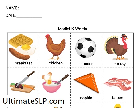 Medial K Words Worksheet - Ultimate SLP