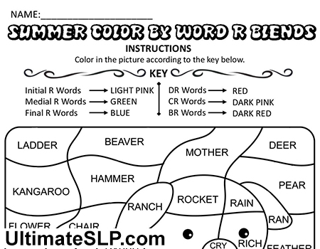 Summer Color By Word R Blends Worksheet - Ultimate SLP