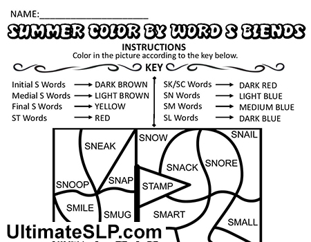 Summer Color By Word S Blends Worksheet - Ultimate SLP