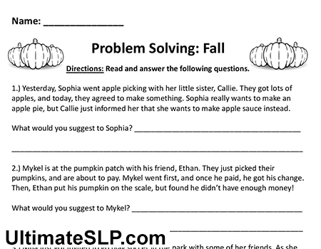 Fall Problem Solving Worksheet - Ultimate SLP