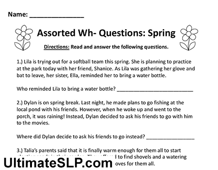 Spring Following Directions Worksheet